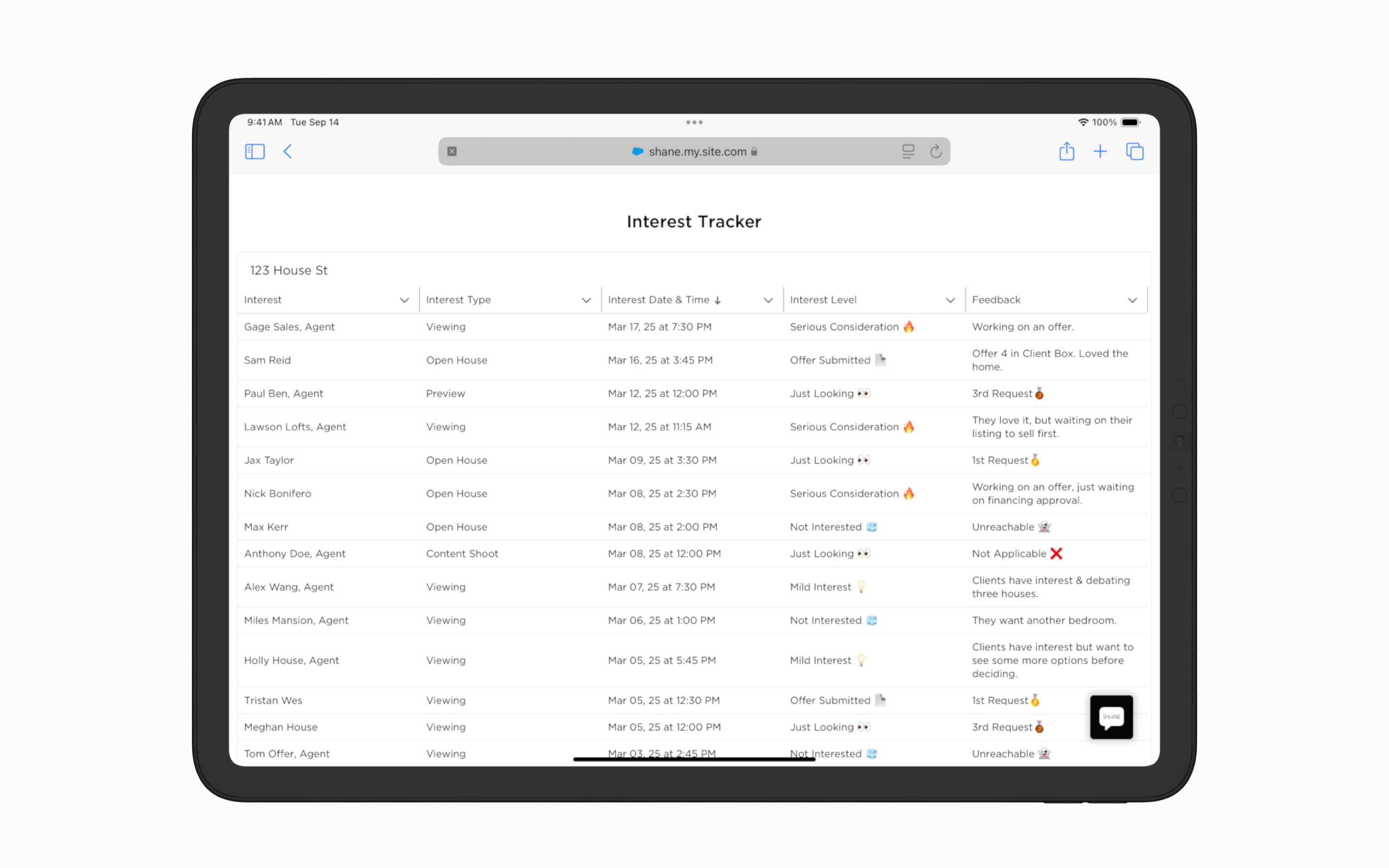 Interest Tracker - SHANE
